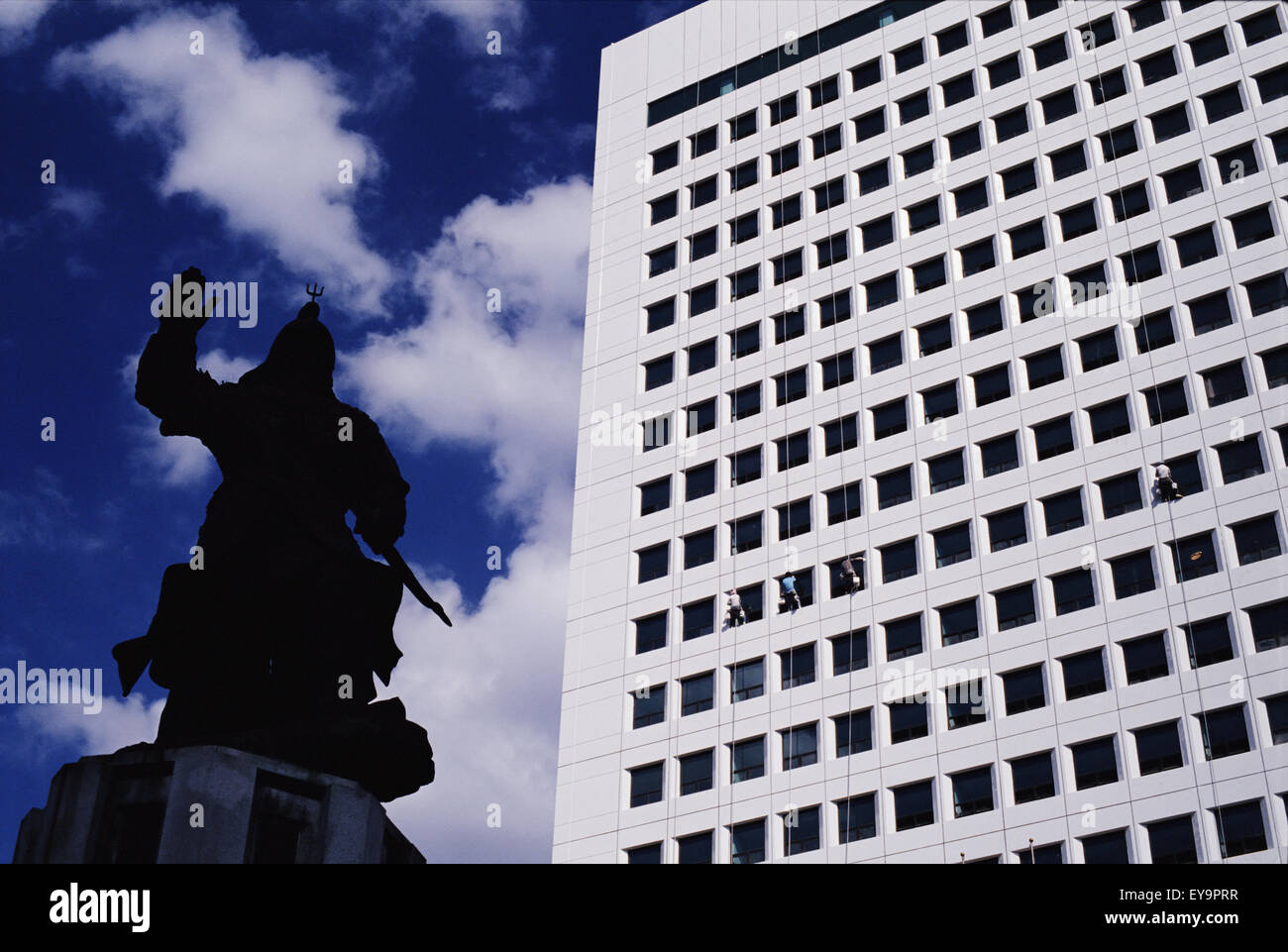 Statues Highlighting Korean Victory In Past Wars Beside Modern Highrise ...