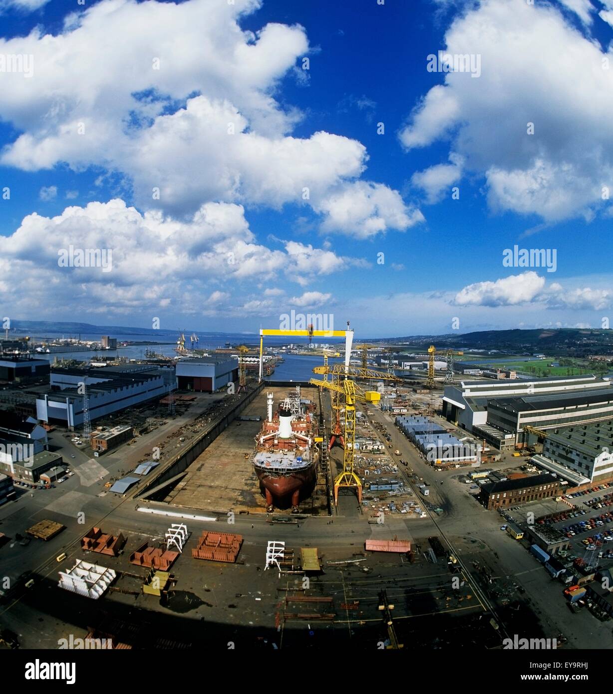 Aerial View Of A Shipyard, Harland And Wolff, Belfast, Northern Ireland ...