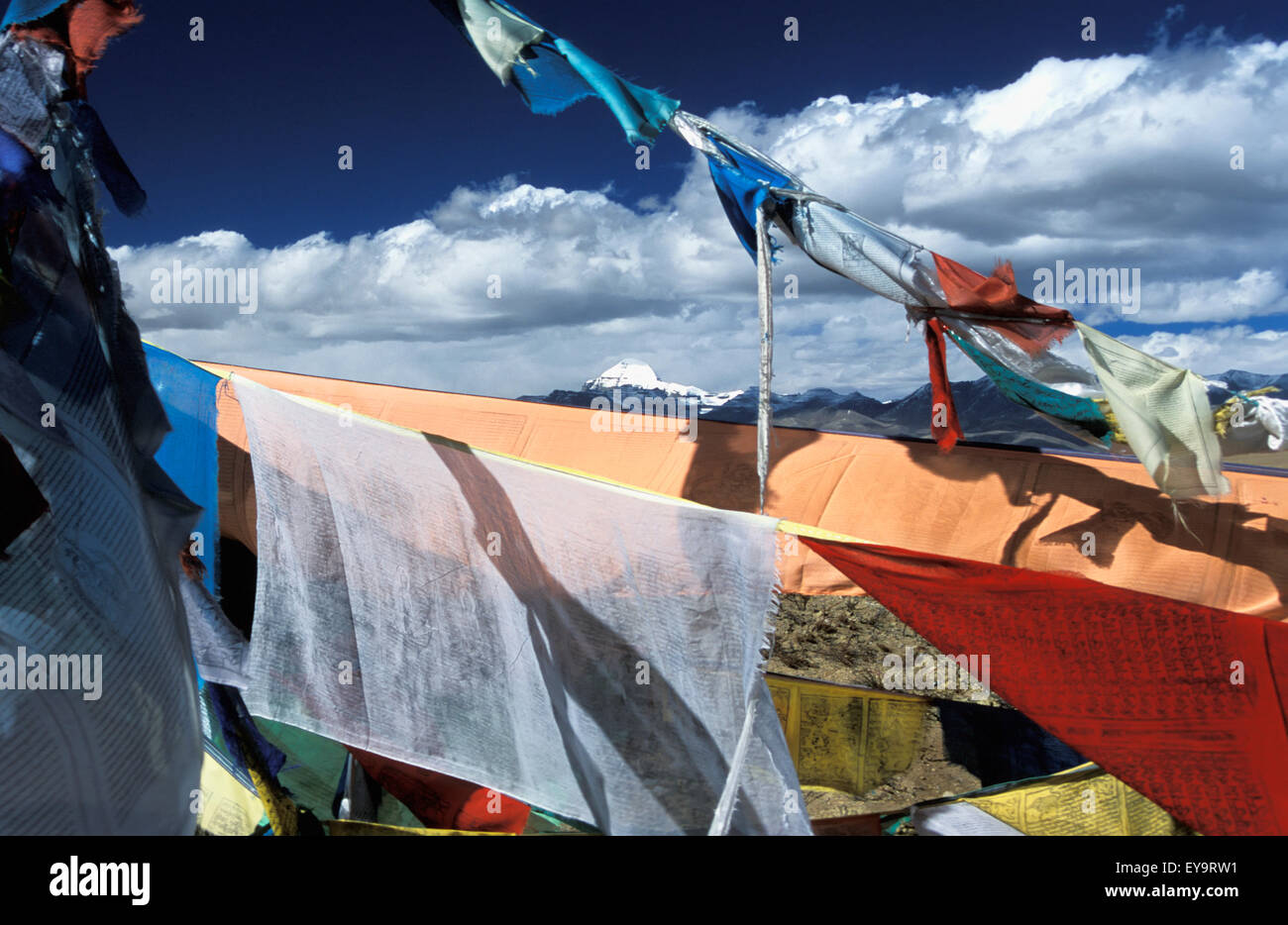 Buddhist Prayer Flags With Sacred Mount Kailash Stock Photo - Alamy