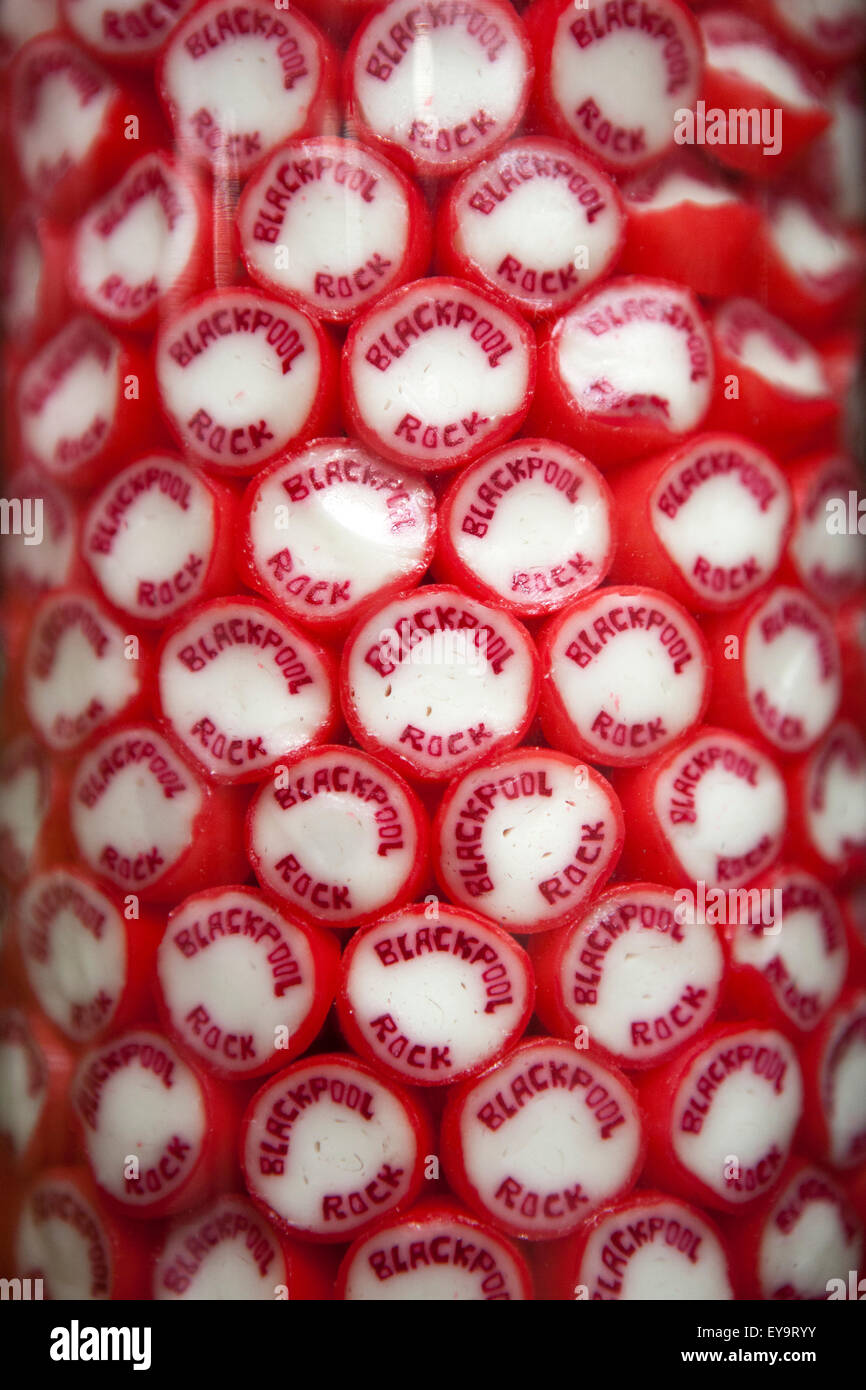 Rock making, lettering in sticks of candy in Blackpool, Lancashire, UK ...
