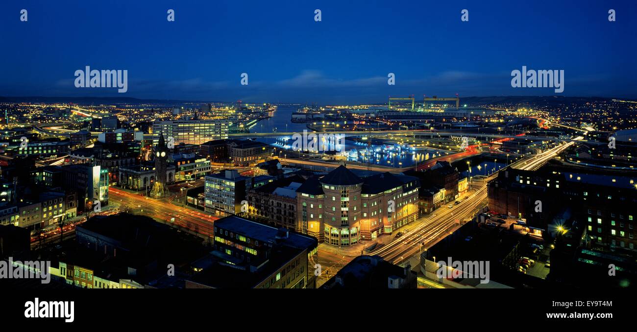 City Lit Up At Night, Belfast, County Antrim, Northern Ireland Stock ...