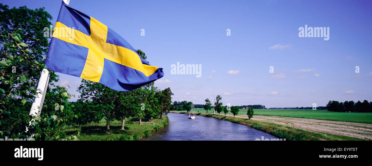 Swedish Flag On Boat On Goto Canal Stock Photo - Alamy
