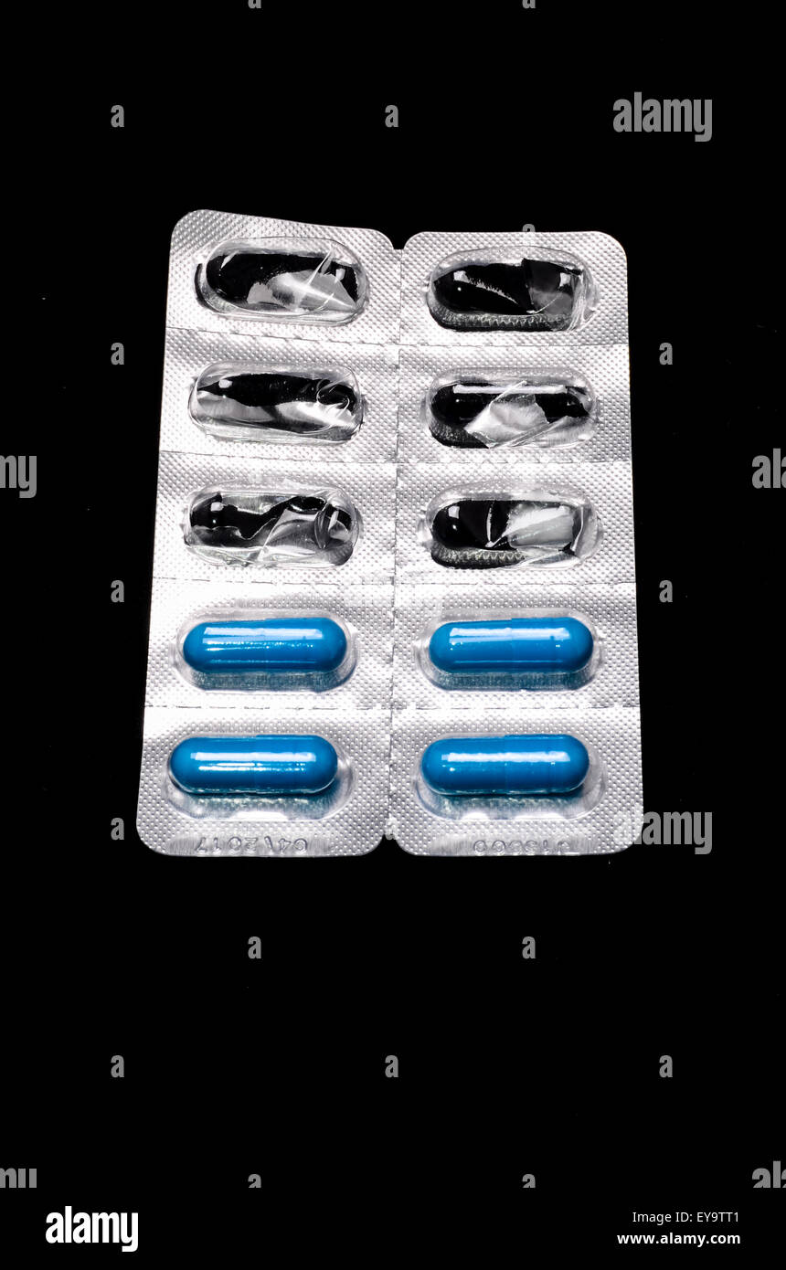 Blue Medication Capsules In Blister Pack Stock Photo - Alamy