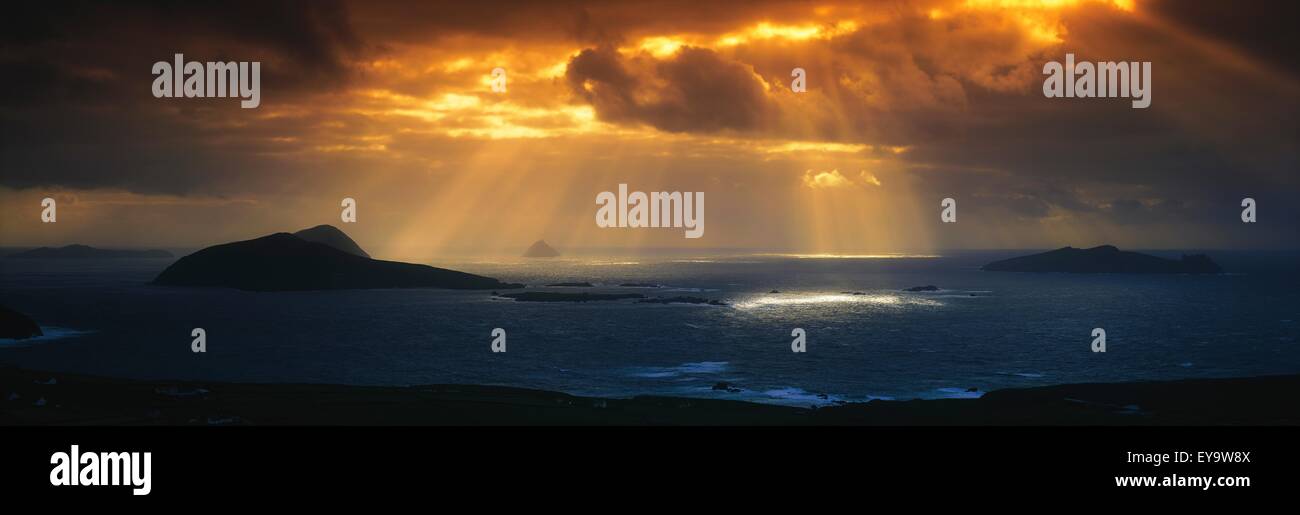 Kenmare Bay, Dunkerron Islands, Co Kerry, Ireland; Sunset Over A Bay ...