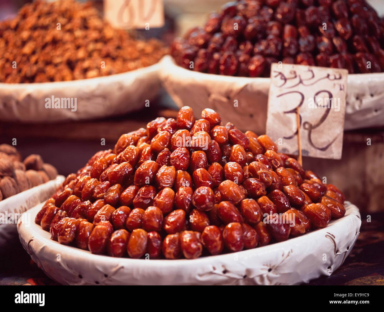 Stack Of Dates Ready To Sell At Market Stock Photo - Alamy