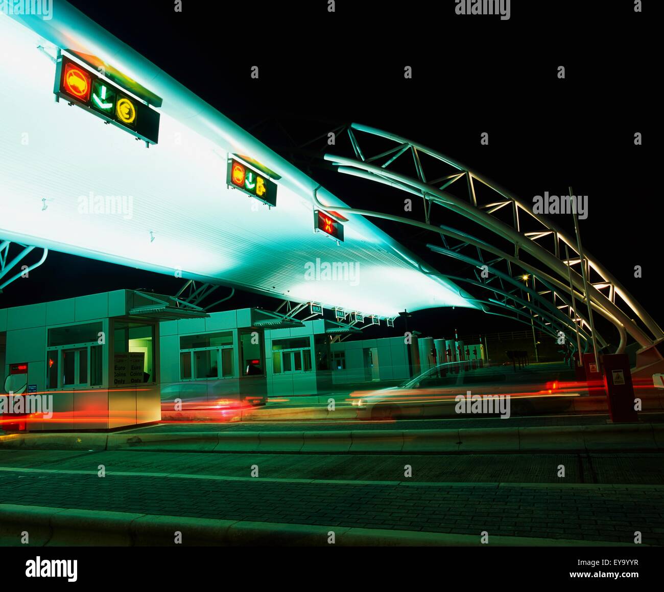 M1 Highway, County Dublin, Ireland; Toll Booth With Traffic Light ...