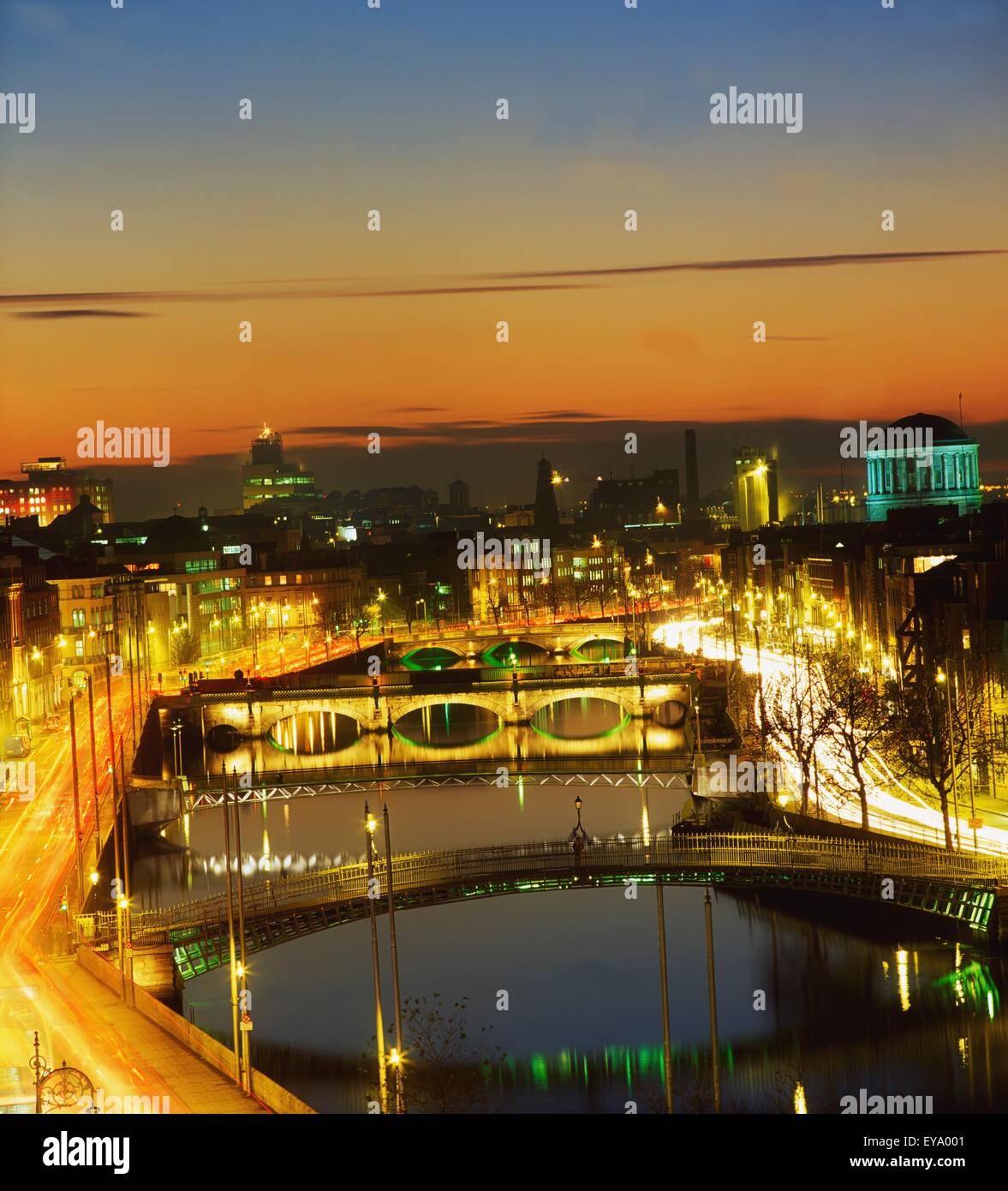 Dublin,Co Dublin,Ireland;View Of The River Liffey At Nighttime Stock ...