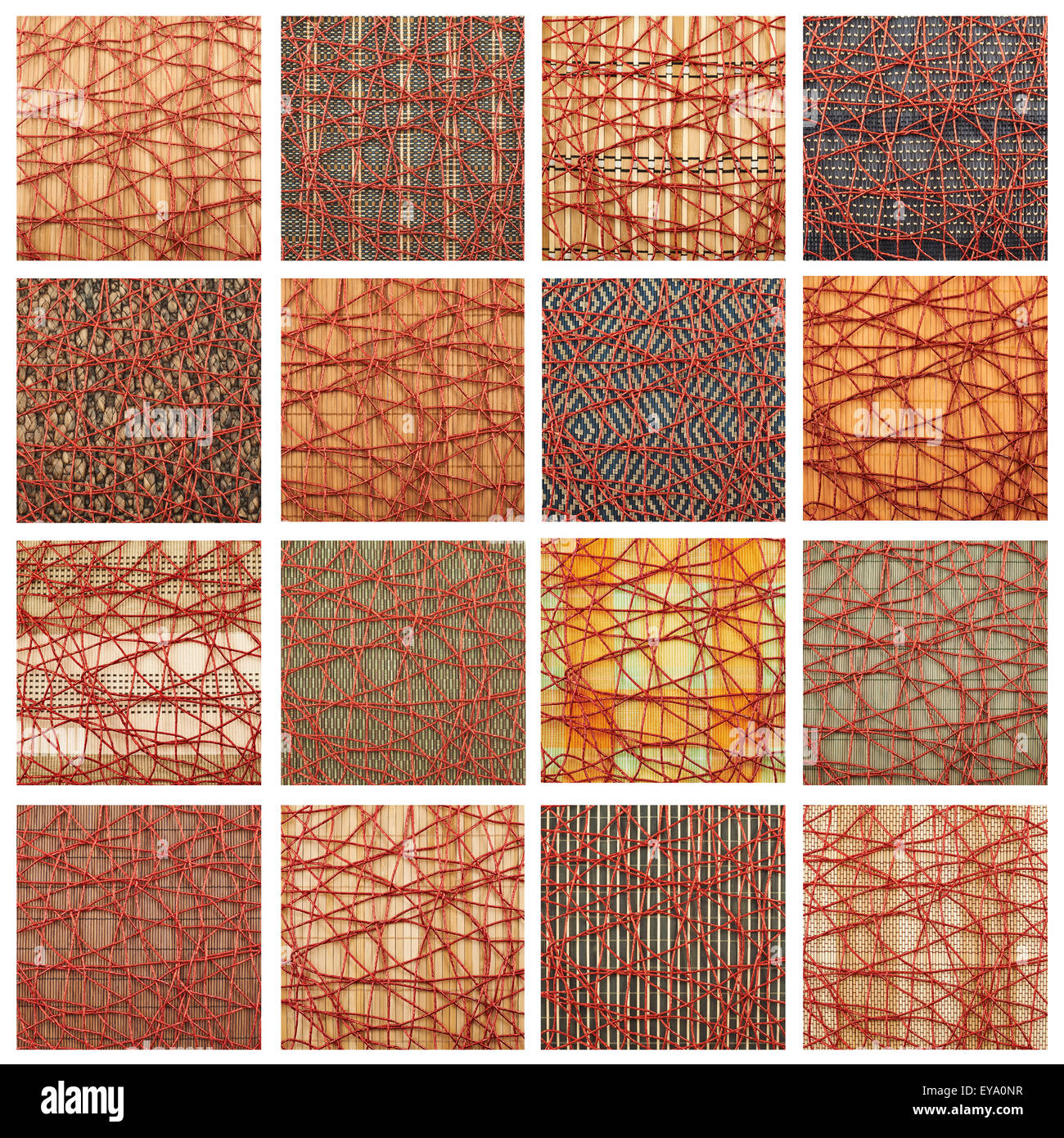 Bamboo mat covered with red thread Stock Photo - Alamy