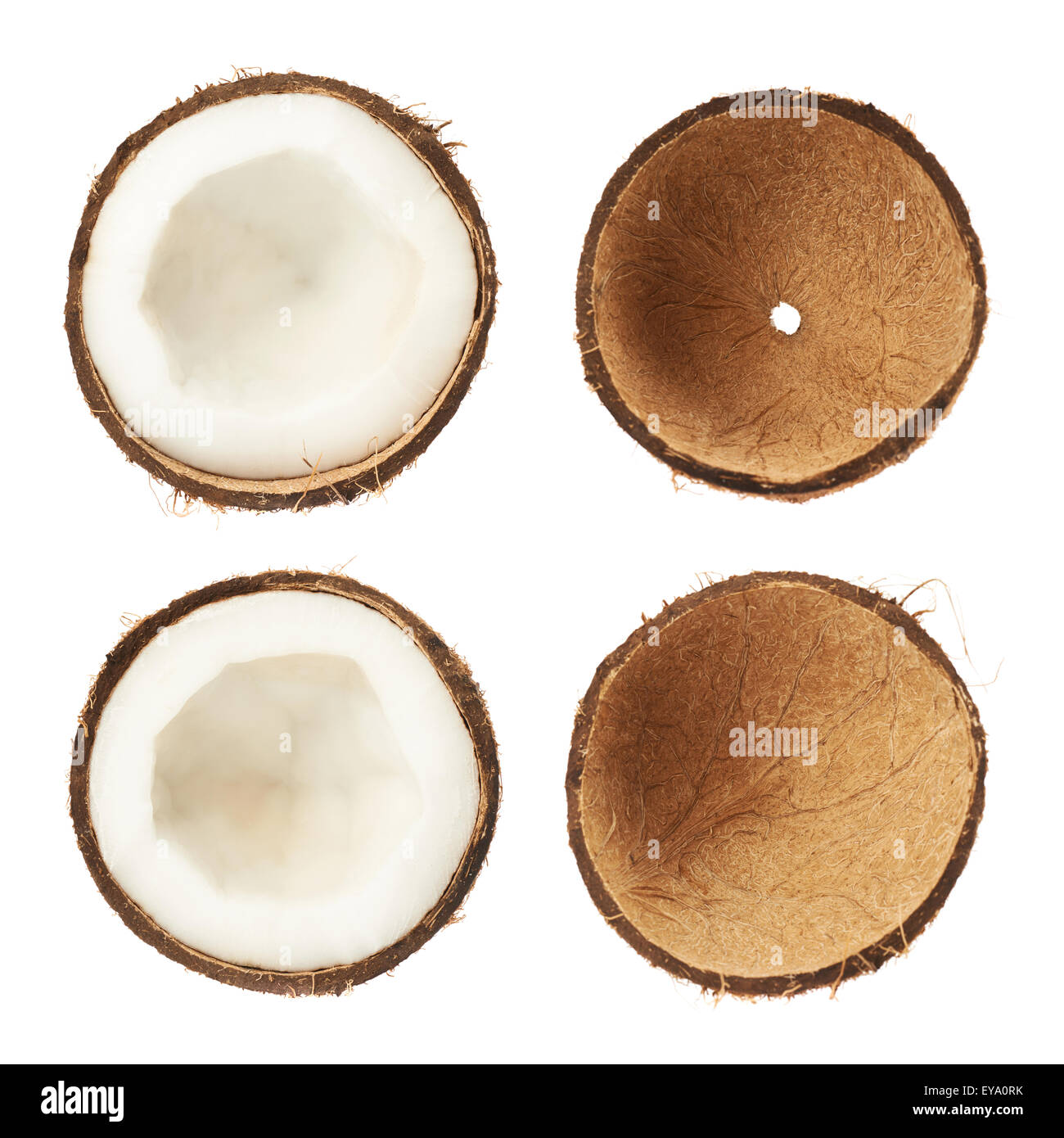 Coconut sliced in halves isolated Stock Photo - Alamy