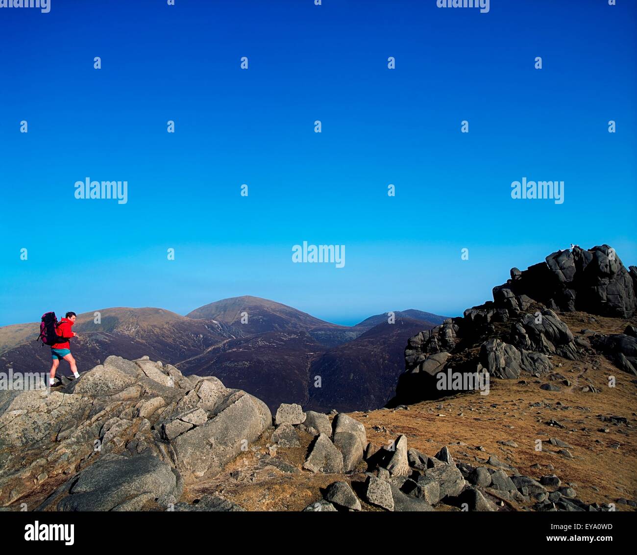 Mourne Mountains, Co Down, Ireland; Hiker On Slieve Bearnagh With A ...