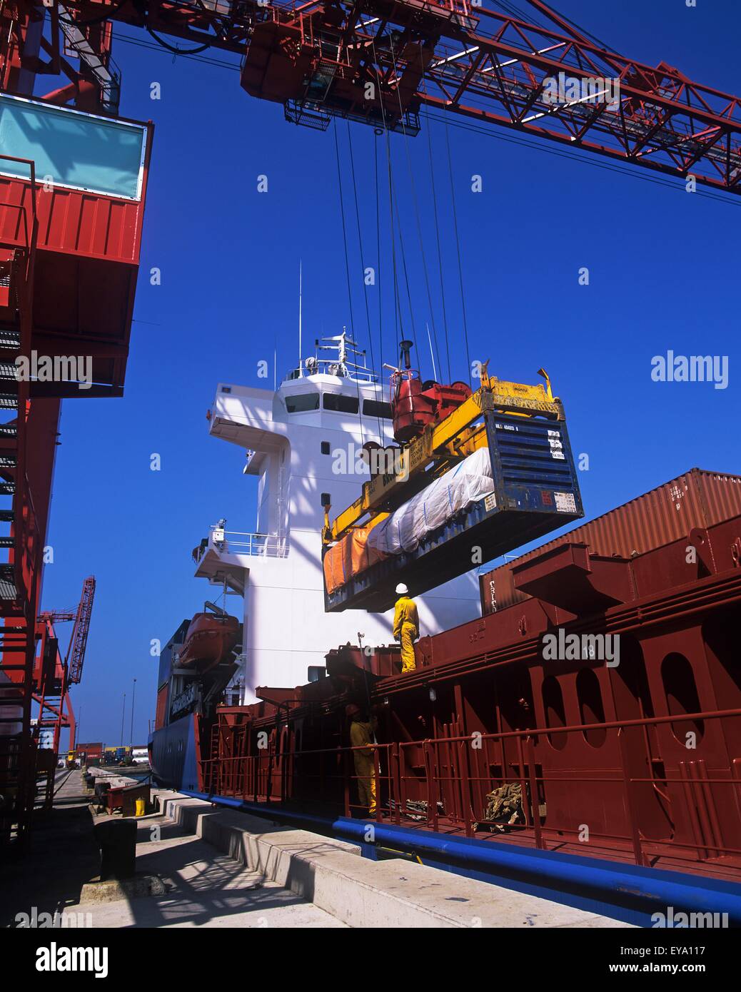 Low Angle View Of A Crane Loading Containers On A Container Ship, Port Of Dublin, Dublin ...
