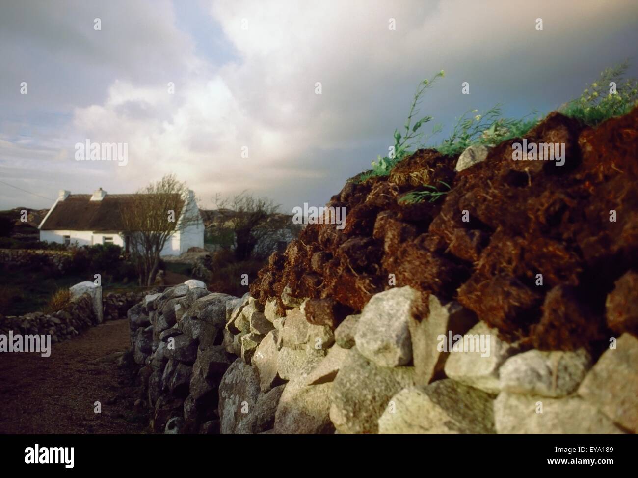 Cottage With Turf Stack, Gorumna Island, Co Galway, Ireland Stock Photo ...