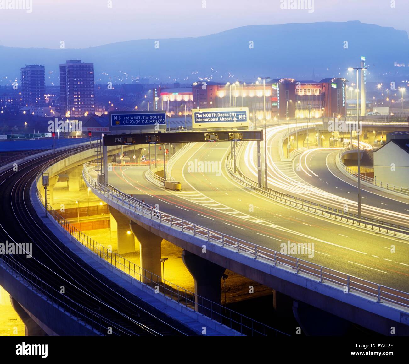 Lagan Bridge, Belfast, County Antrim, Ireland; Freeway And Cityscape ...
