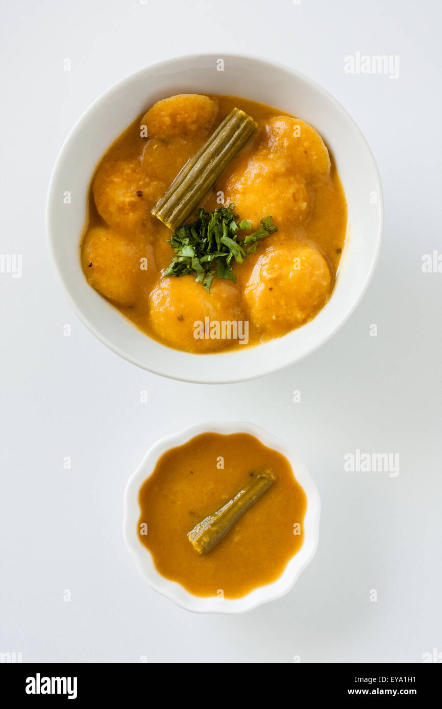 A traditional ethnic south Indian breakfast of Sambar Idly (Idli / rice ...