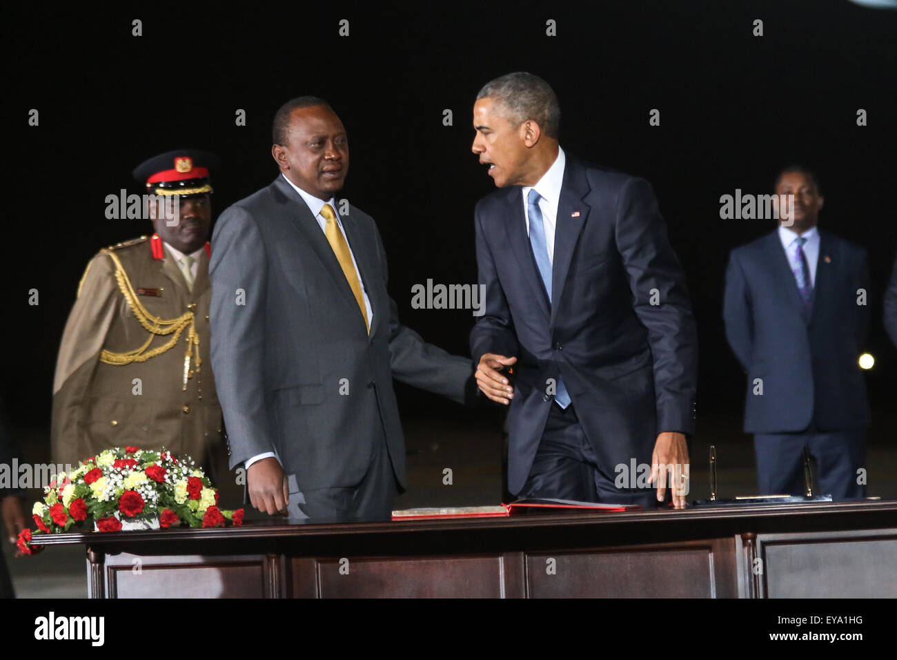 Nairobi, Kenya. 24th July, 2015. US President Barack Obama (Right ...