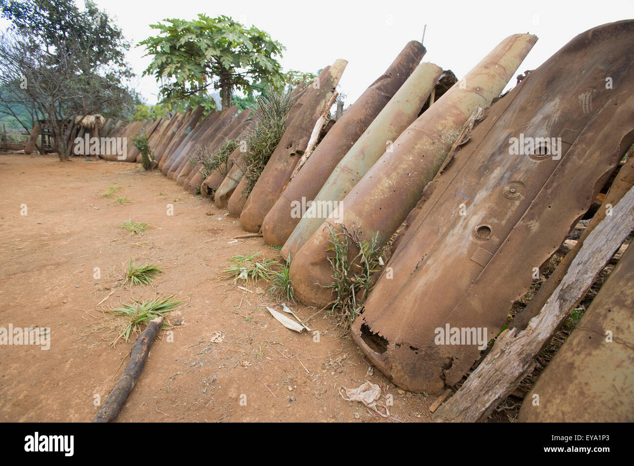 Fence Made From Cluster Bomb Casings From American Bombing Between 1964 ...