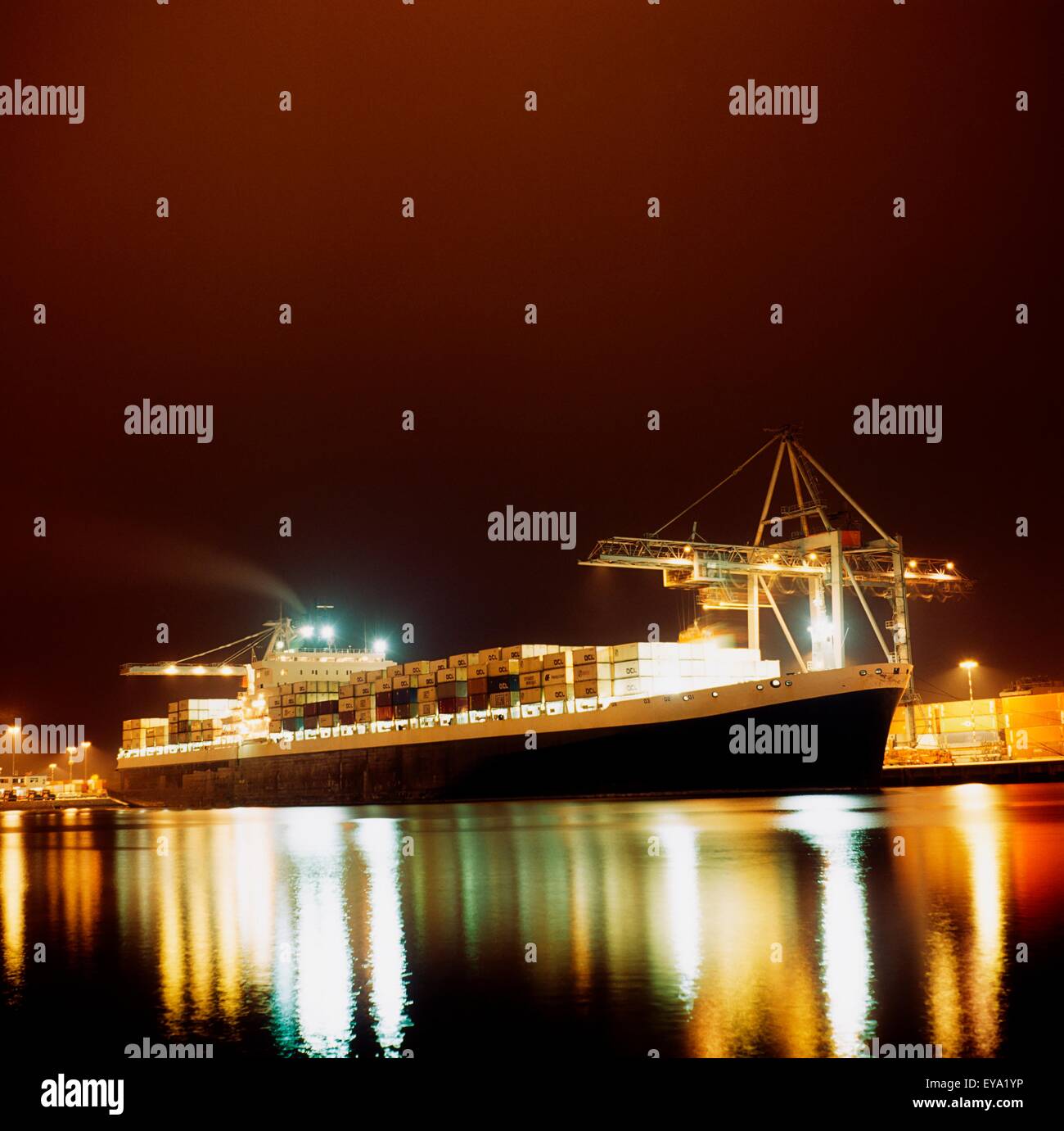 Container Ship; Ship Illuminated At Night Stock Photo - Alamy