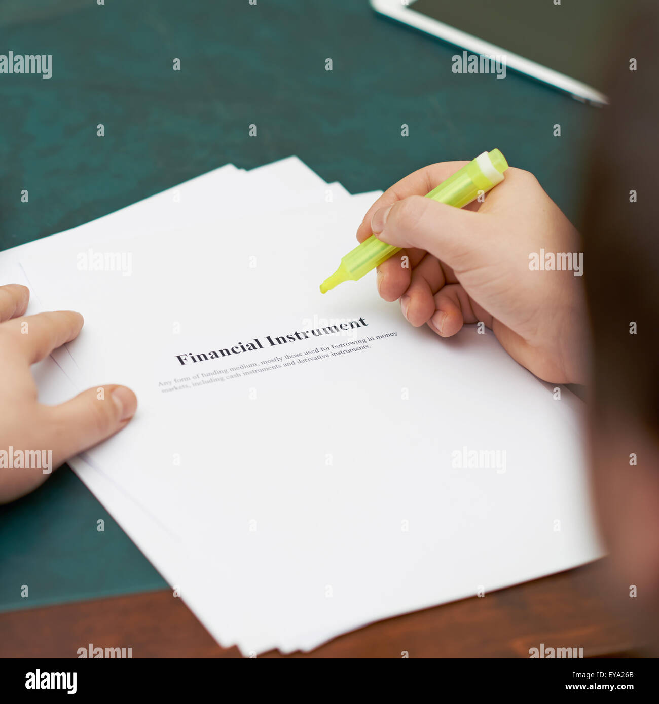 Marking words in a financial instrument definition Stock Photo - Alamy