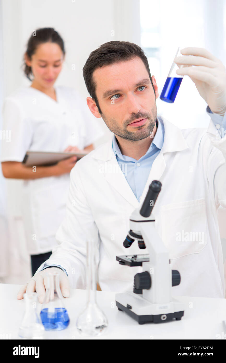 View of a Scientist and his assistant working in a laboratory Stock ...