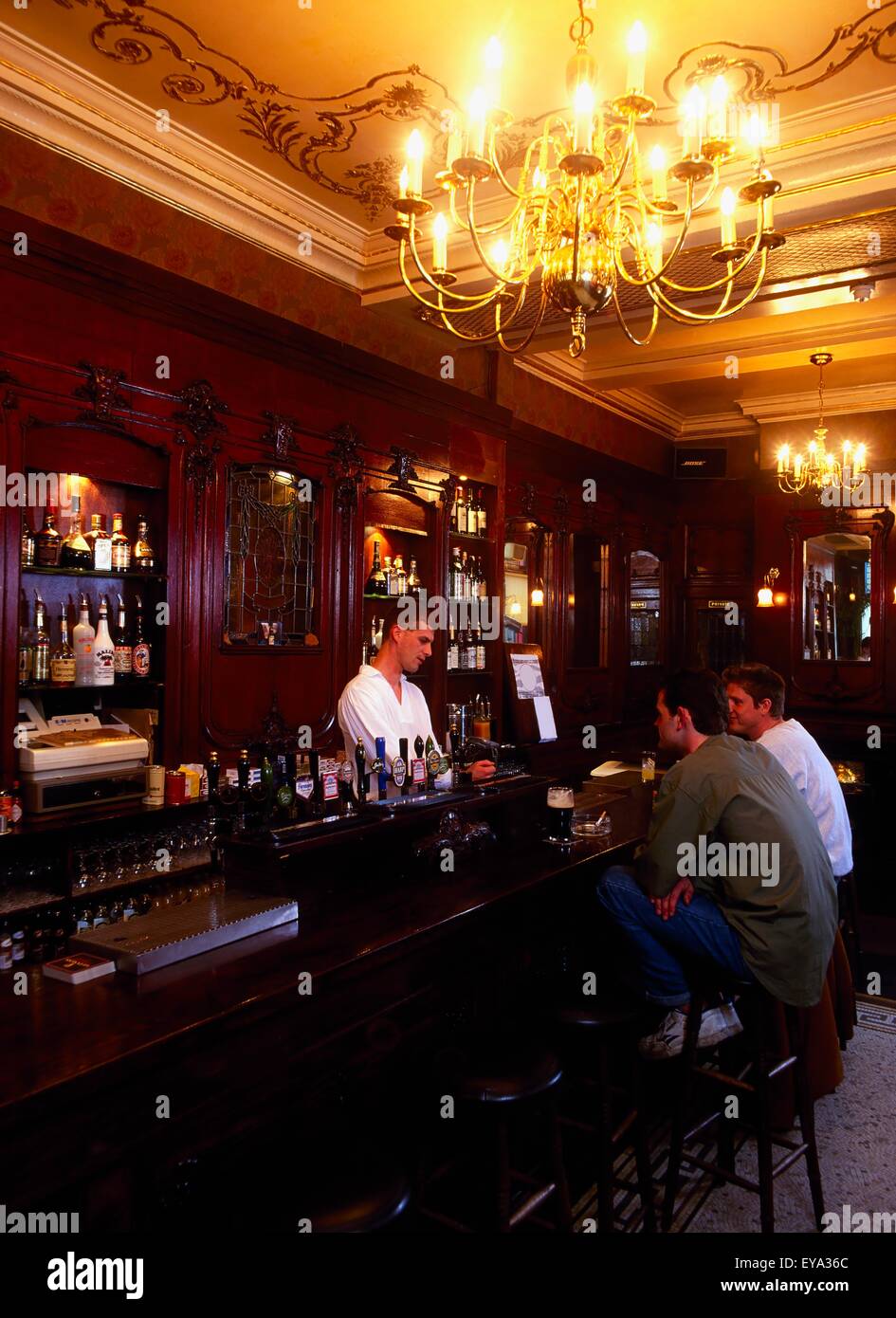The Oak Bar, Dame Street, Dublin, Co Dublin, Ireland; Bartender And Men ...