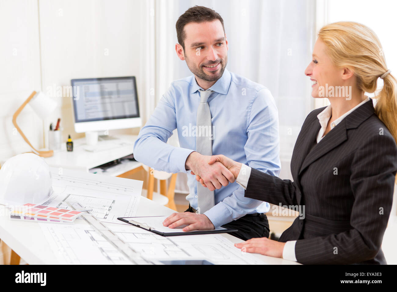 Engineer working tablet blueprint hi-res stock photography and images ...