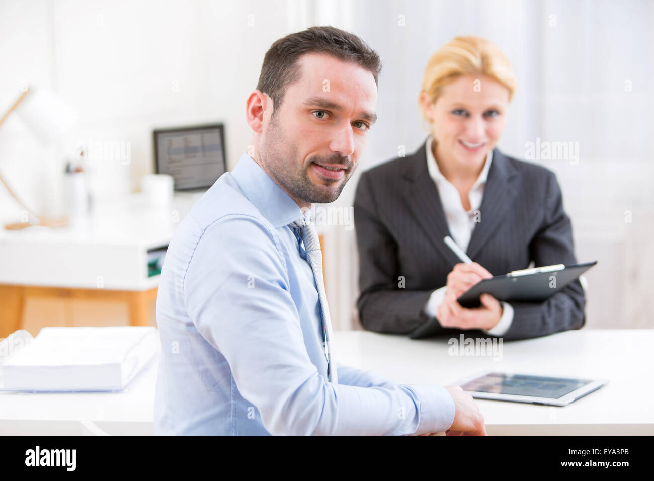 View of 2 Business man finalising agreement at the office Stock Photo ...