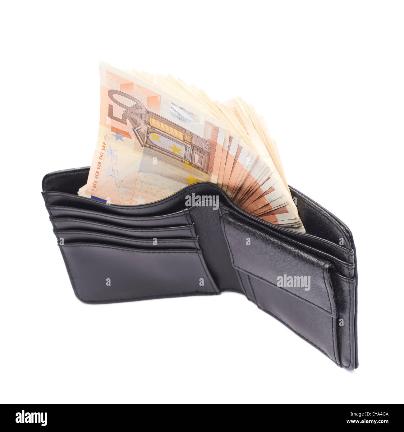 Wallet full of money isolated Stock Photo - Alamy