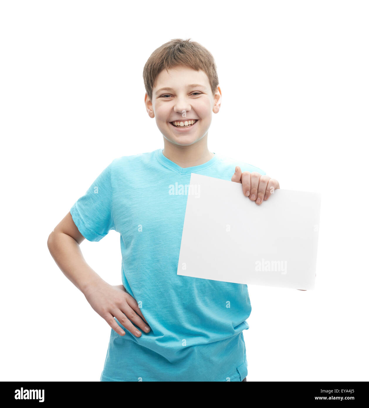 Happy smiling young boy with a sheet of paper Stock Photo - Alamy