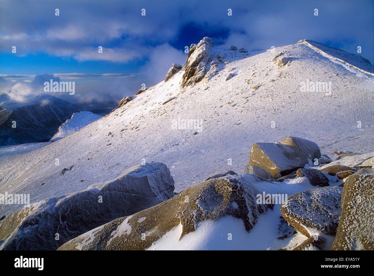 Slieve Bernagh, Mountains Of Mourne, County Down, Ireland; Snow-Capped ...