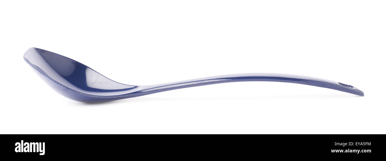 Blue plastic kitchen ladle spoon isolated Stock Photo - Alamy