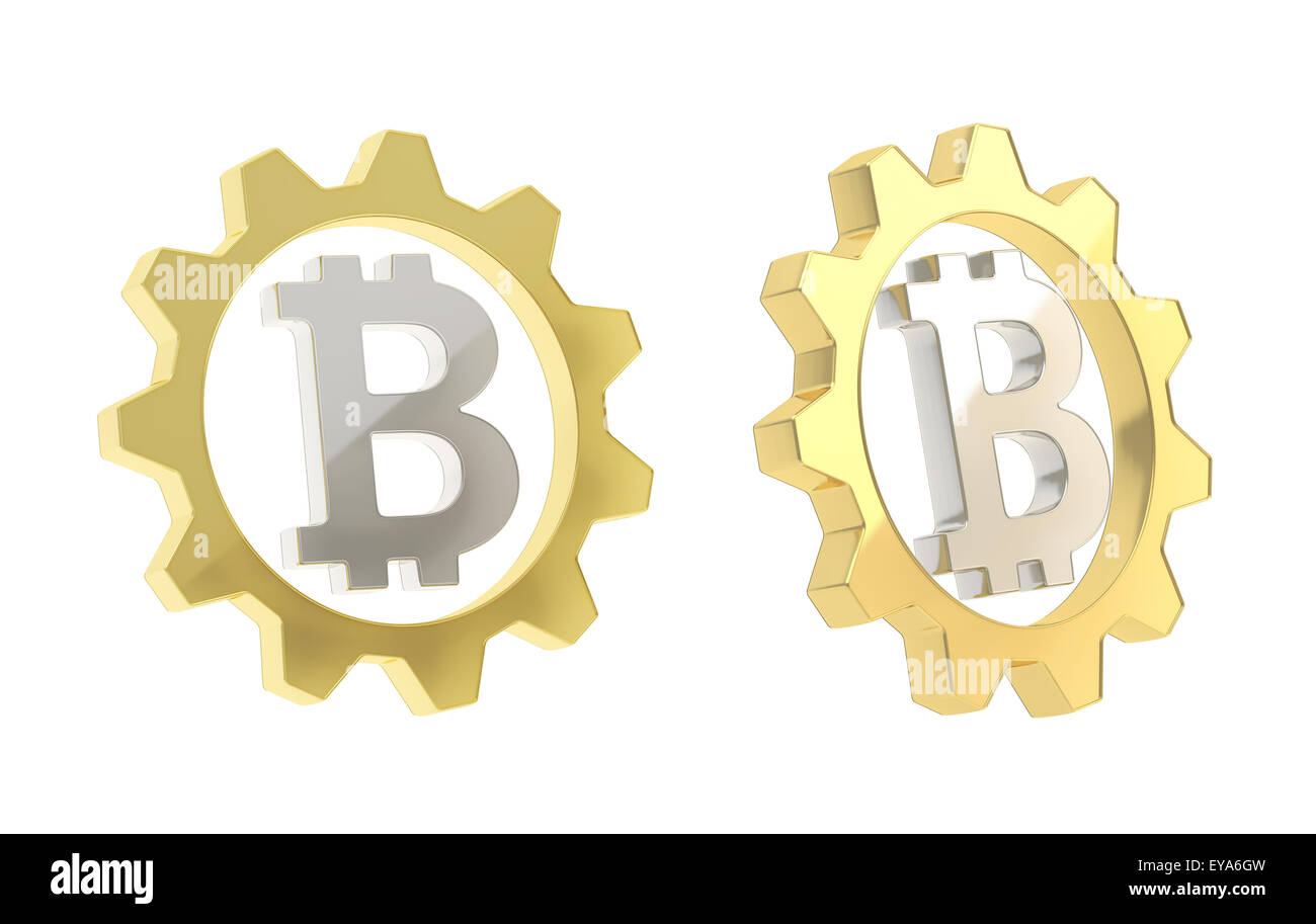 Bitcoin sign inside of a cogwheel gear isolated Stock Photo - Alamy