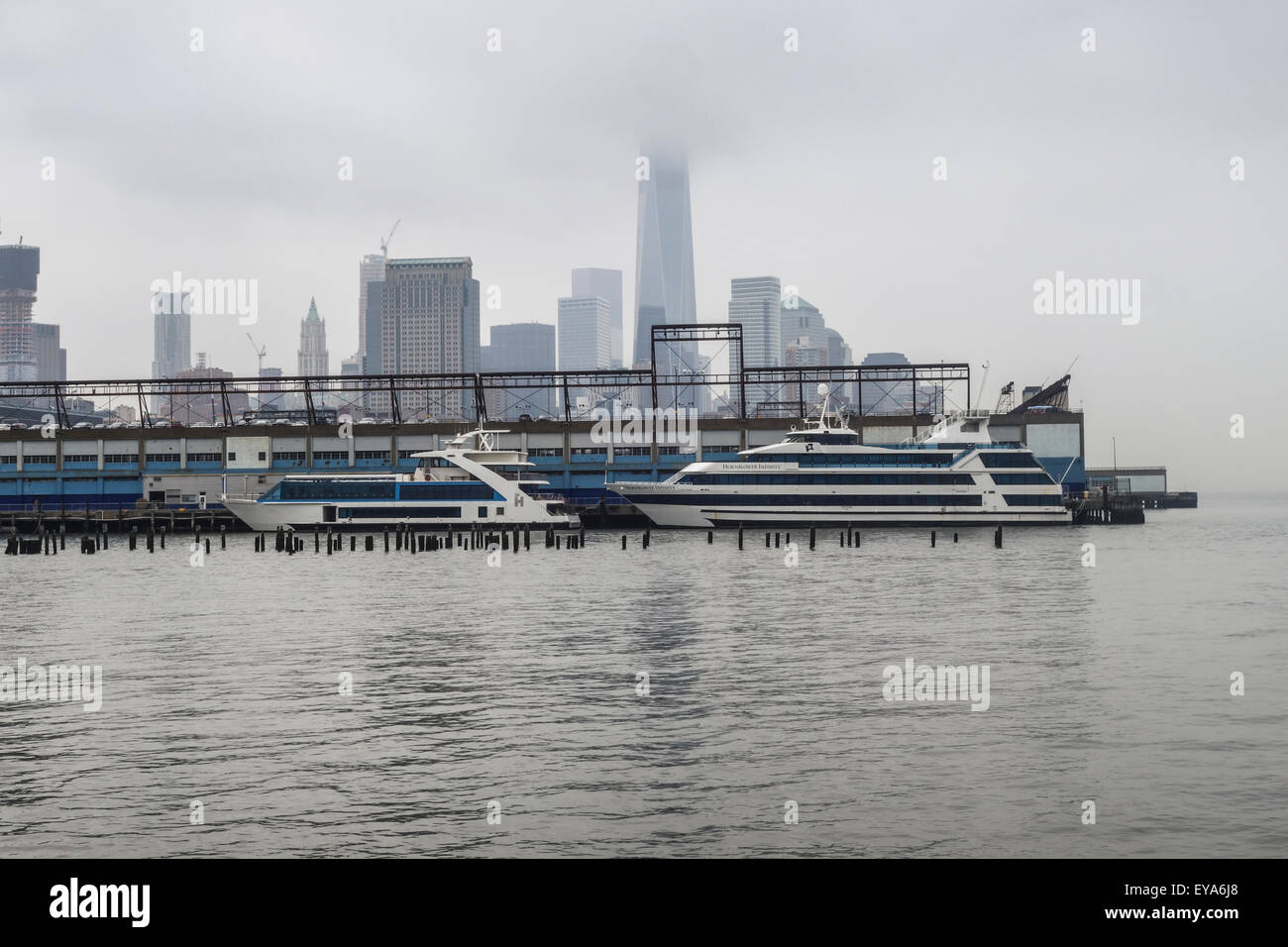 Hornblower infinity and hybrid Ferries, yachts on pier, downtown ...
