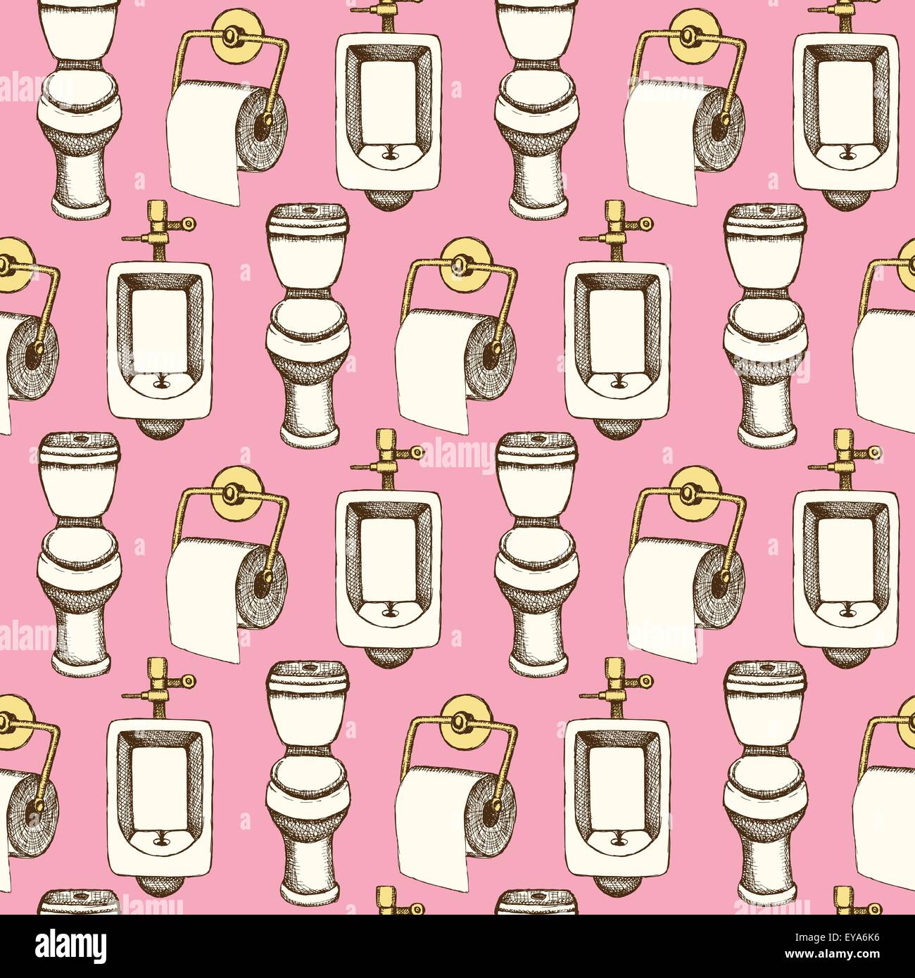 Sketch toilet set in vintage style, vector seamless pattern Stock ...