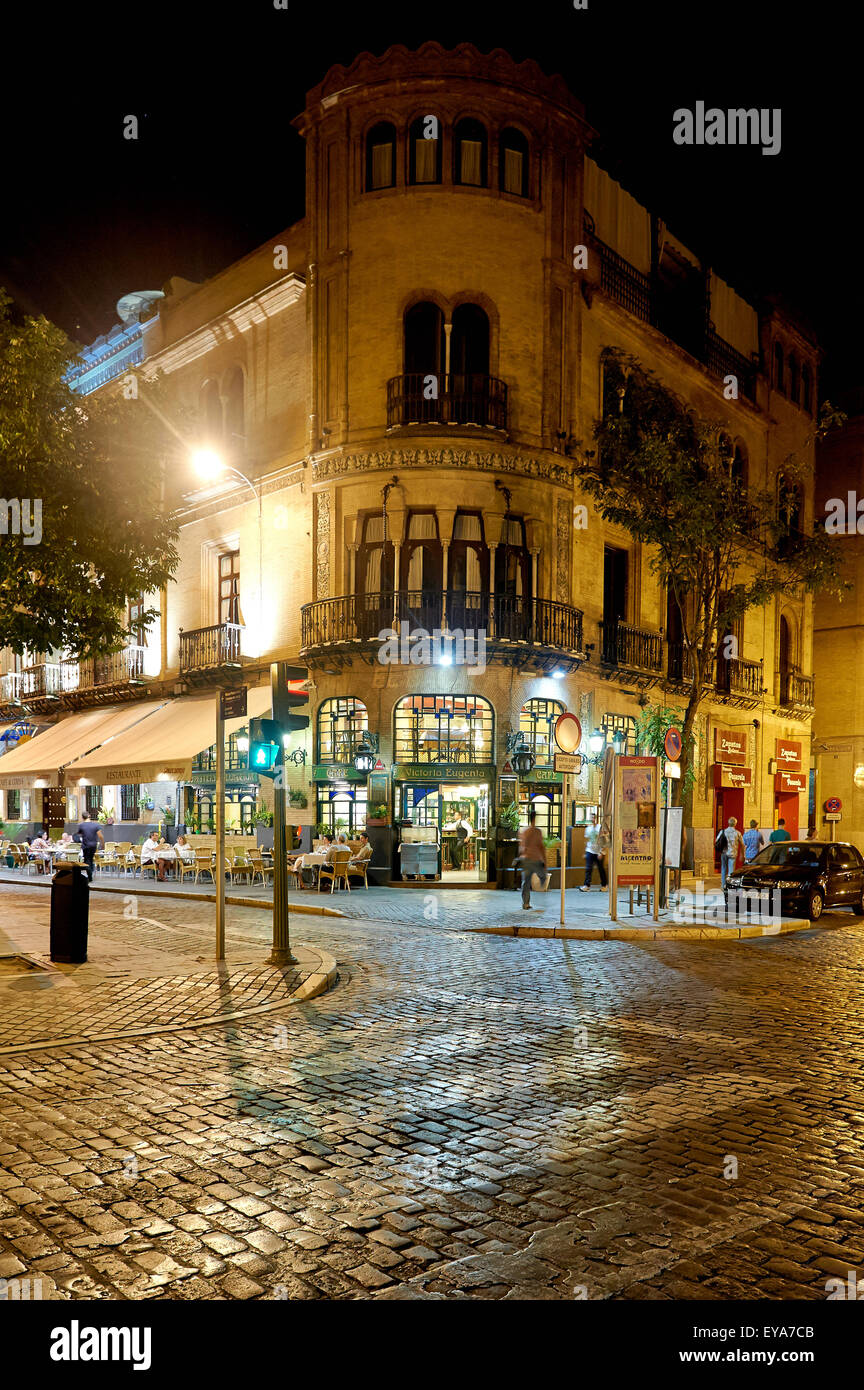 Seville, Spain, visitors in street cafes at night Stock Photo - Alamy