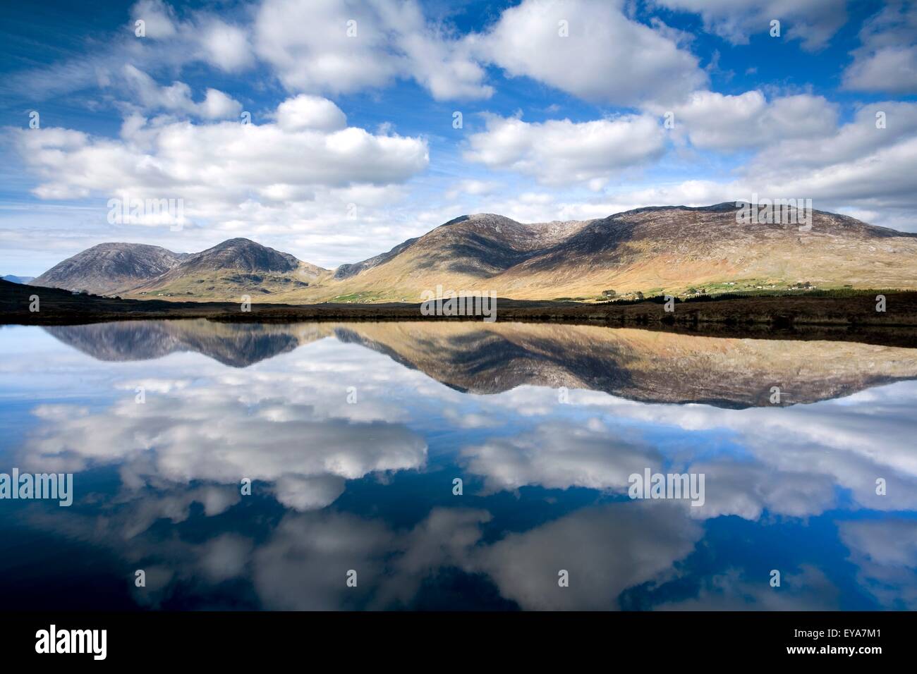 Maumturks, Co Galway, Ireland; Lake Surrounded By A Mountain Range ...