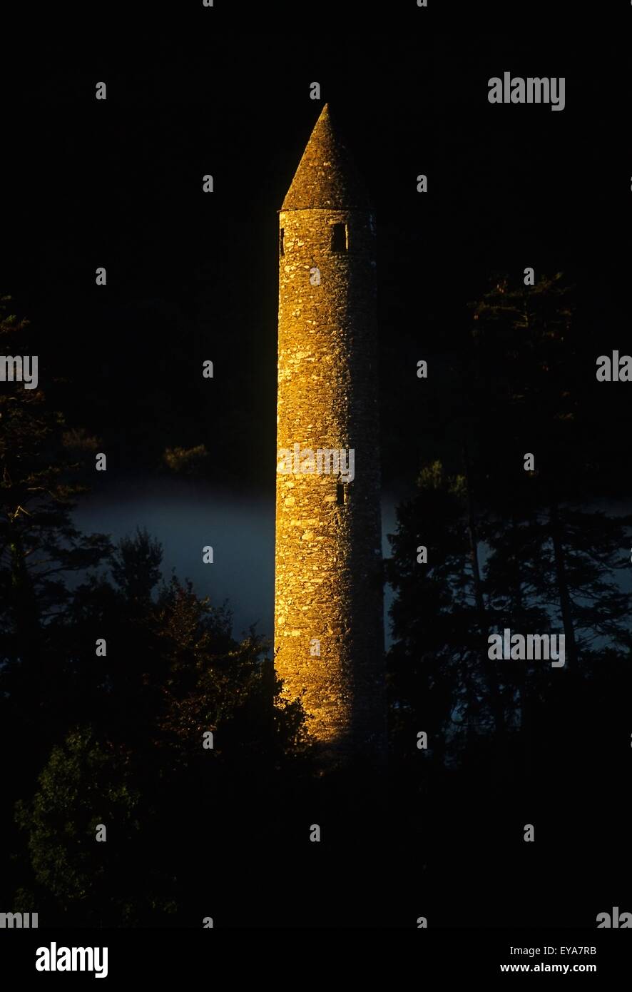 Roundtower At Night, Glendalough,Co Wicklow Ireland Stock Photo - Alamy