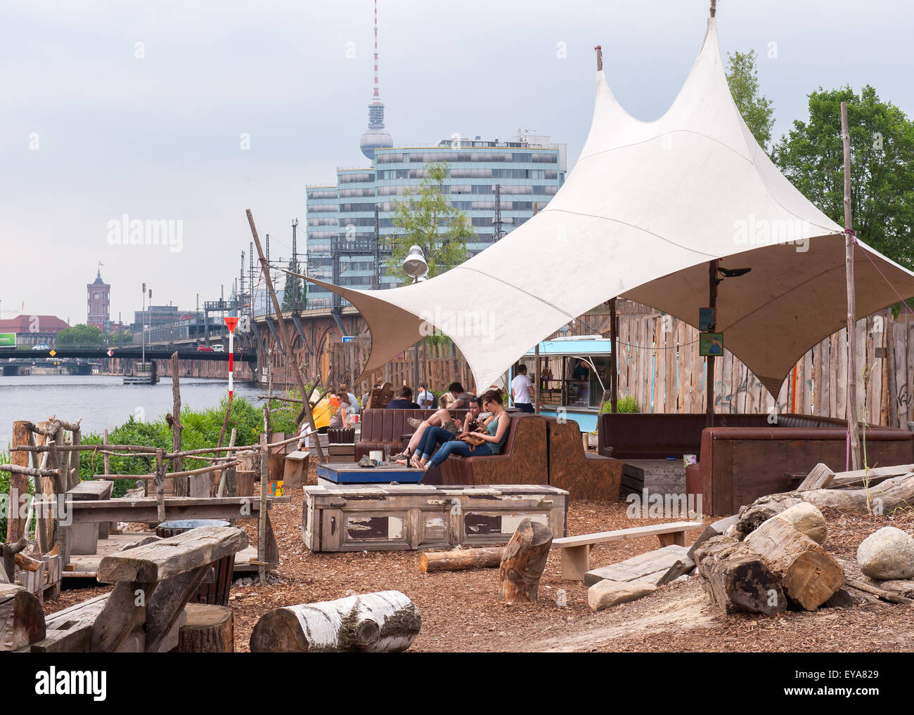 Chillout space on the grounds of Hangover Woody in Holzmarktstr Stock ...