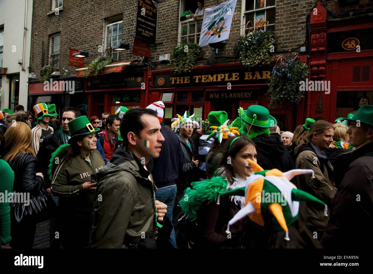 Dublin, Ireland; People Gather In The Street Outside The Temple Bar In ...