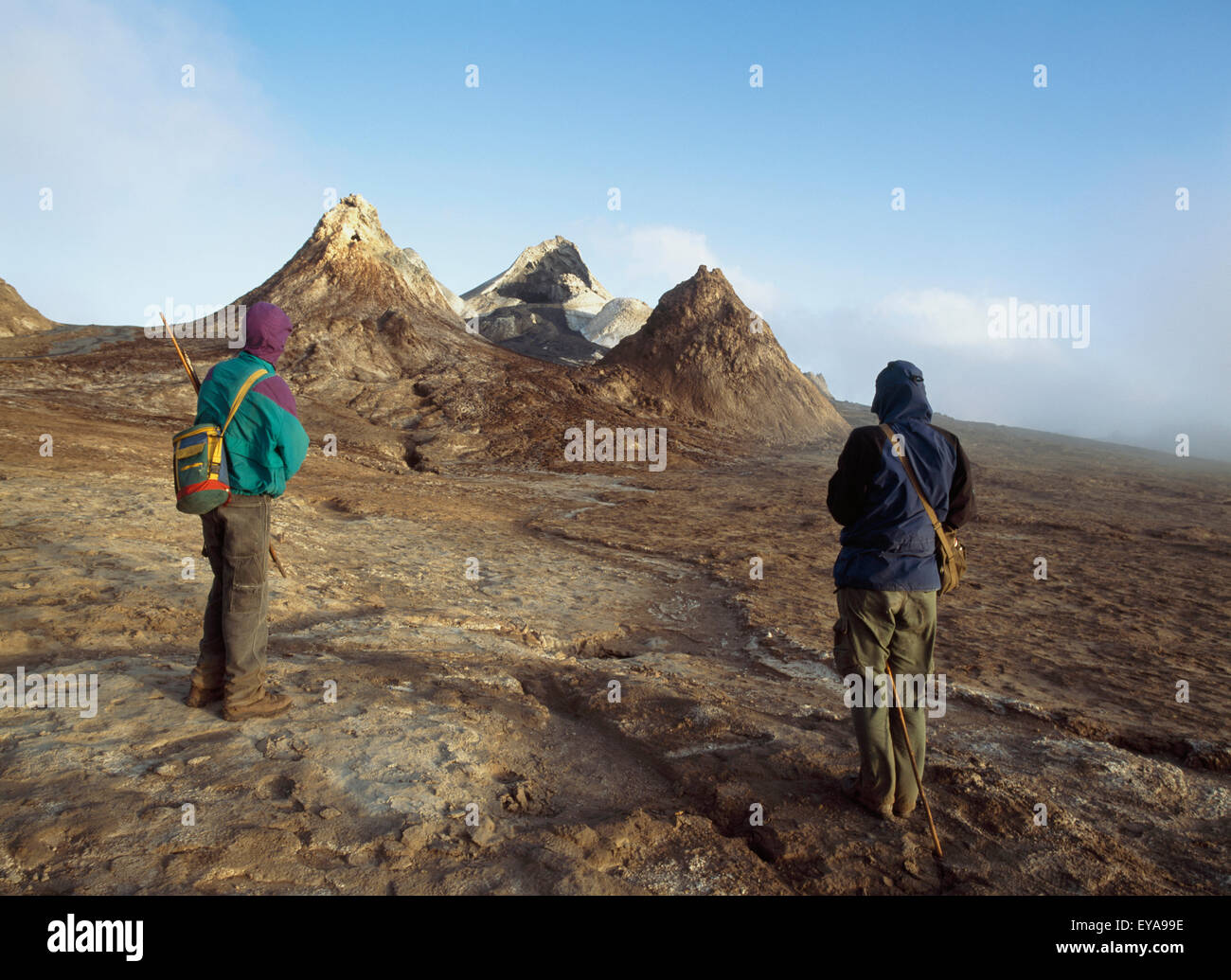 Walkers Looking At Lava Cones Shortly After Dawn On The Summit Of Ol ...