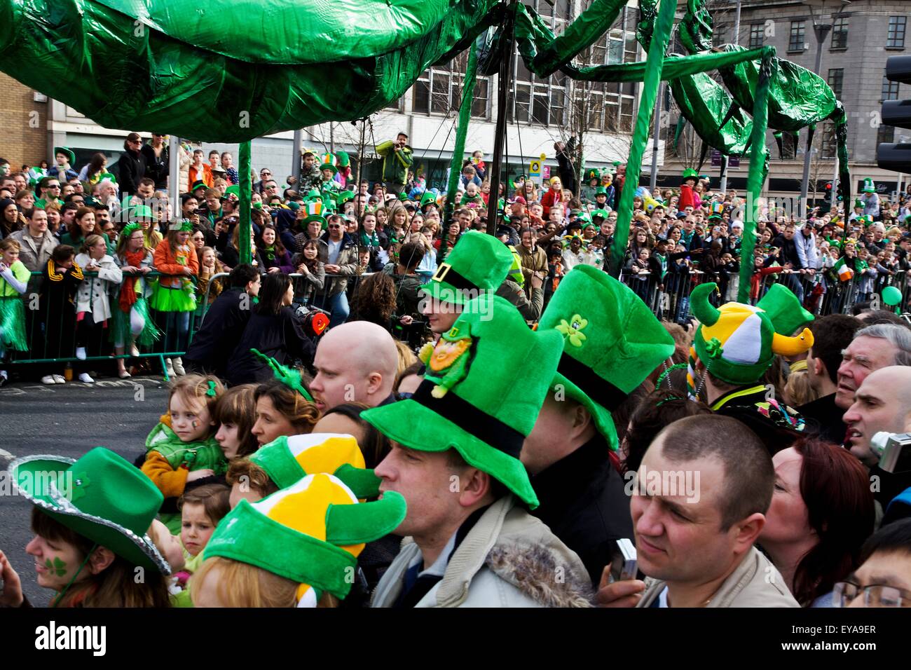 Dublin, Ireland; A Crowd Watching A Parade On O'connell Street Stock ...