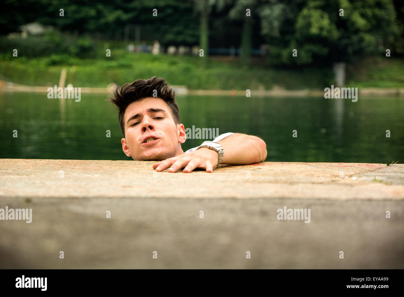 Worried young man fallen hi-res stock photography and images - Alamy
