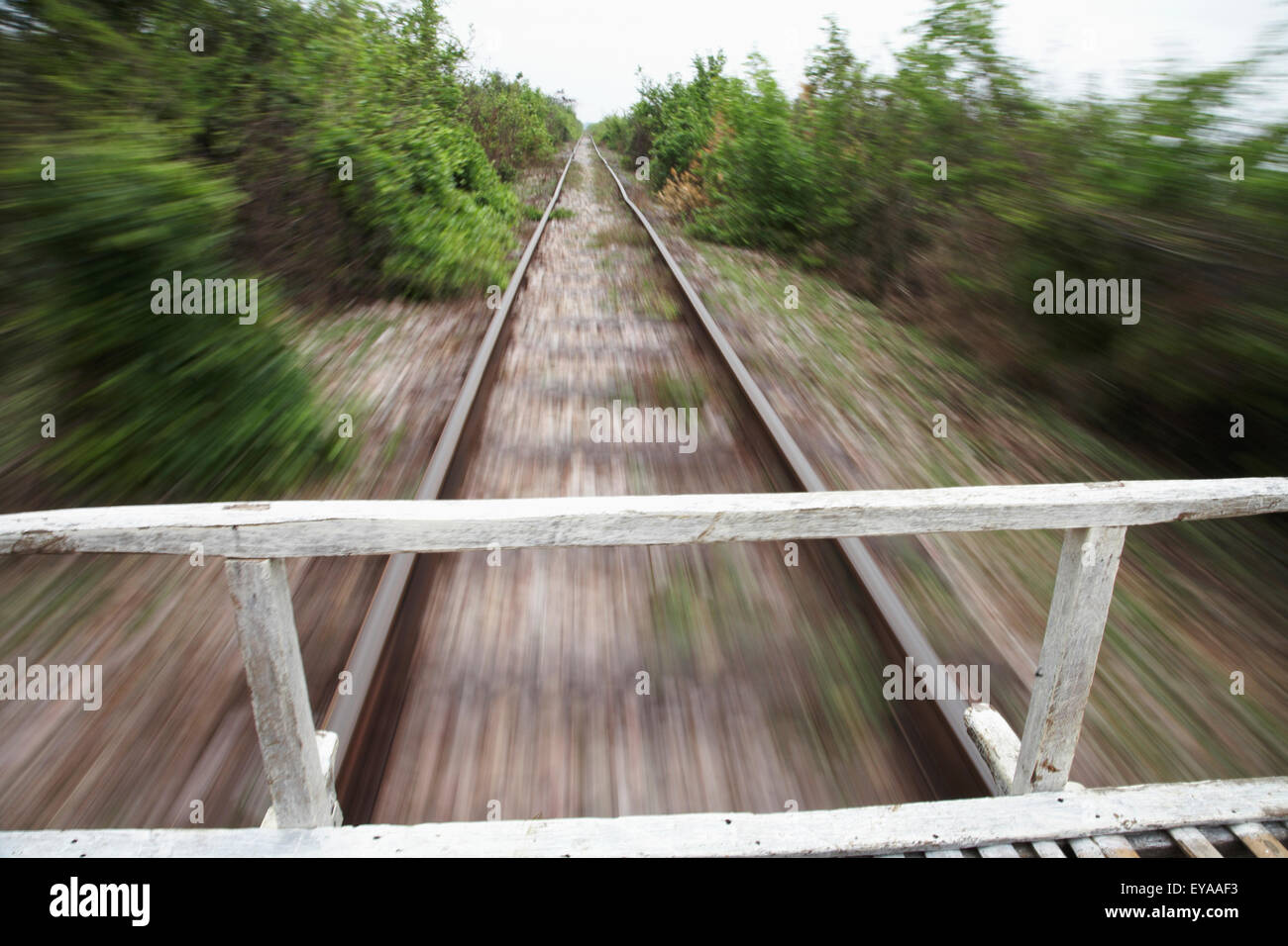 Railway As Seen From Back Of Speeding Train Stock Photo - Alamy