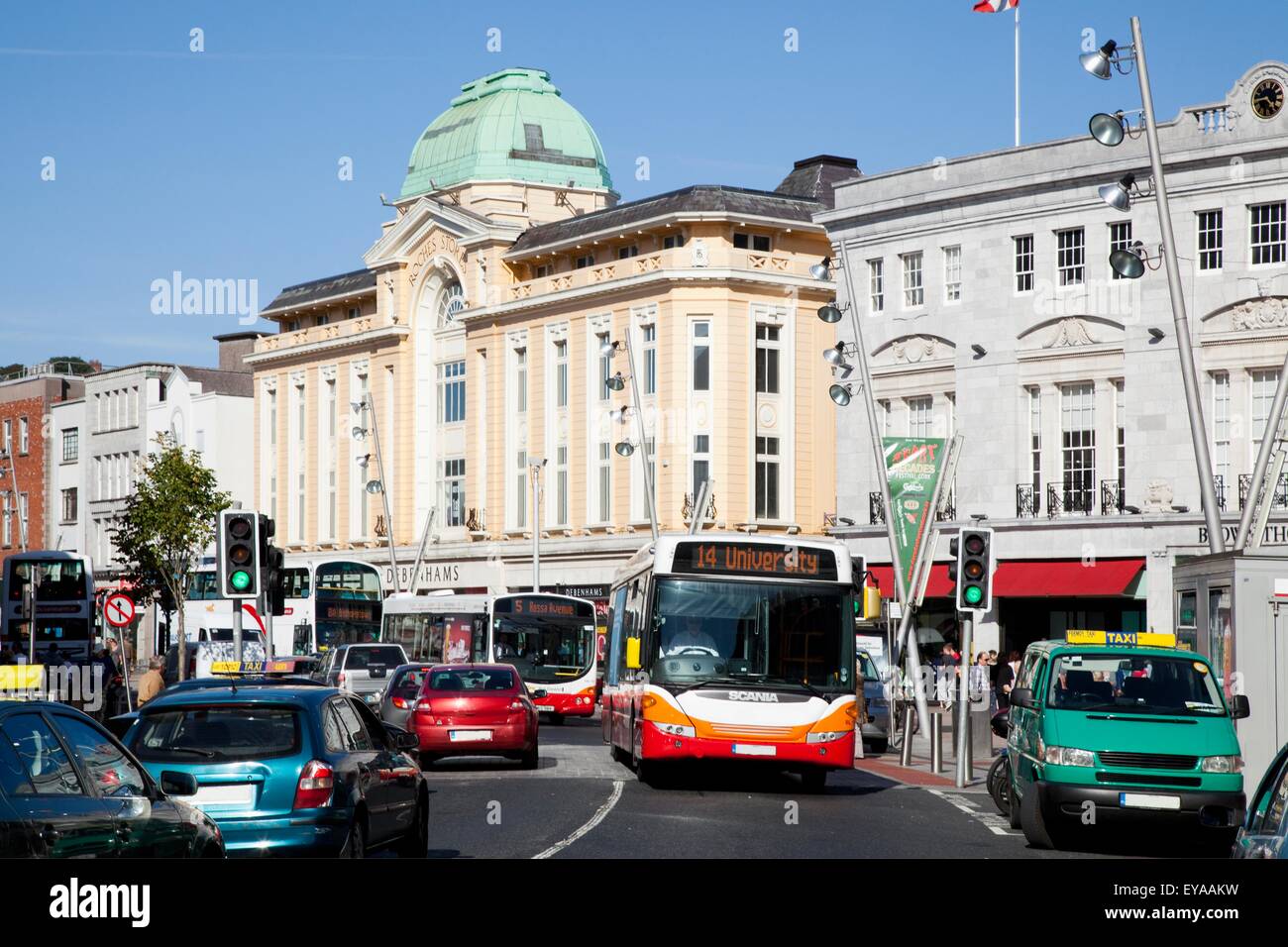 Patrick Street With Brown Thomas Store; Cork City, County Cork, Ireland ...