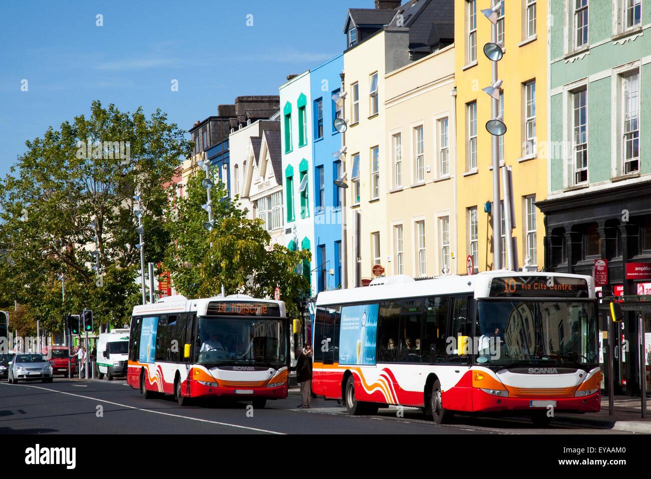 Buses On The Street At The Mall; Cork City, County Cork, Ireland Stock ...