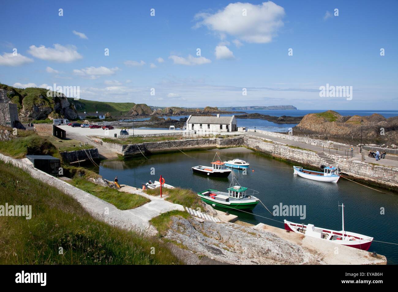 Boats In Ballintoy Harbour; Ballintoy, County Antrim, Northern Ireland ...