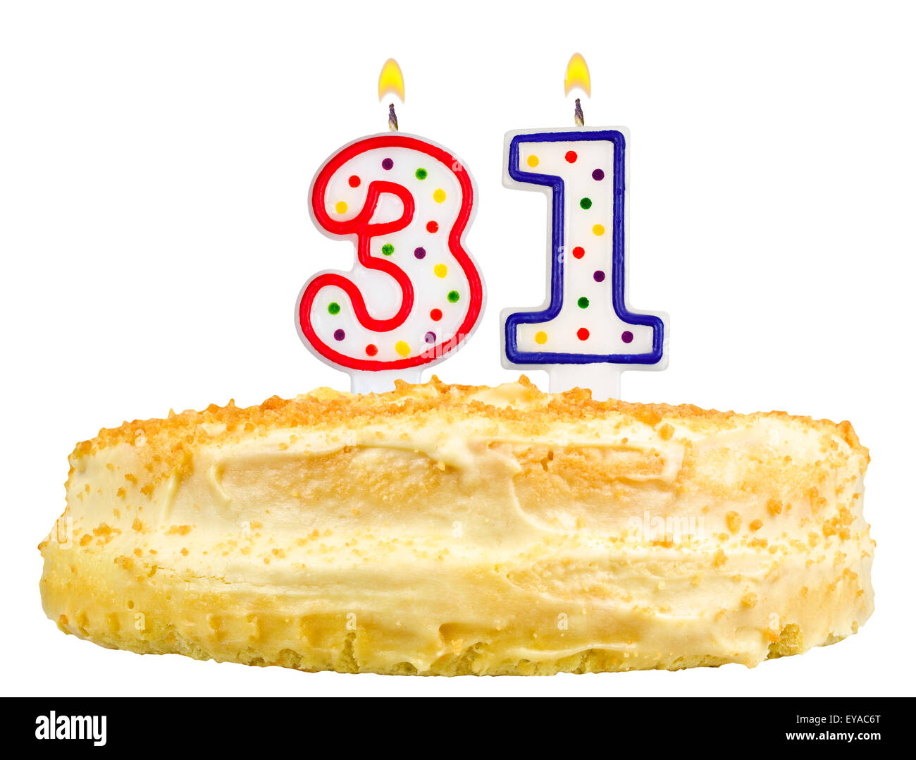 birthday cake with candles number thirty one isolated on white ...