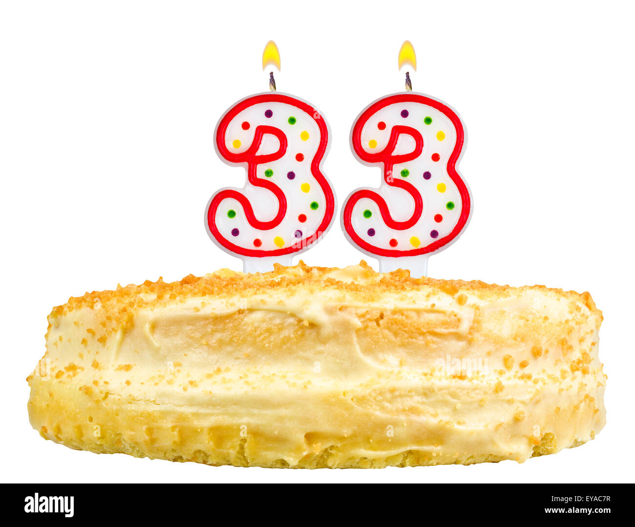 birthday cake with candles number thirty three isolated on white ...