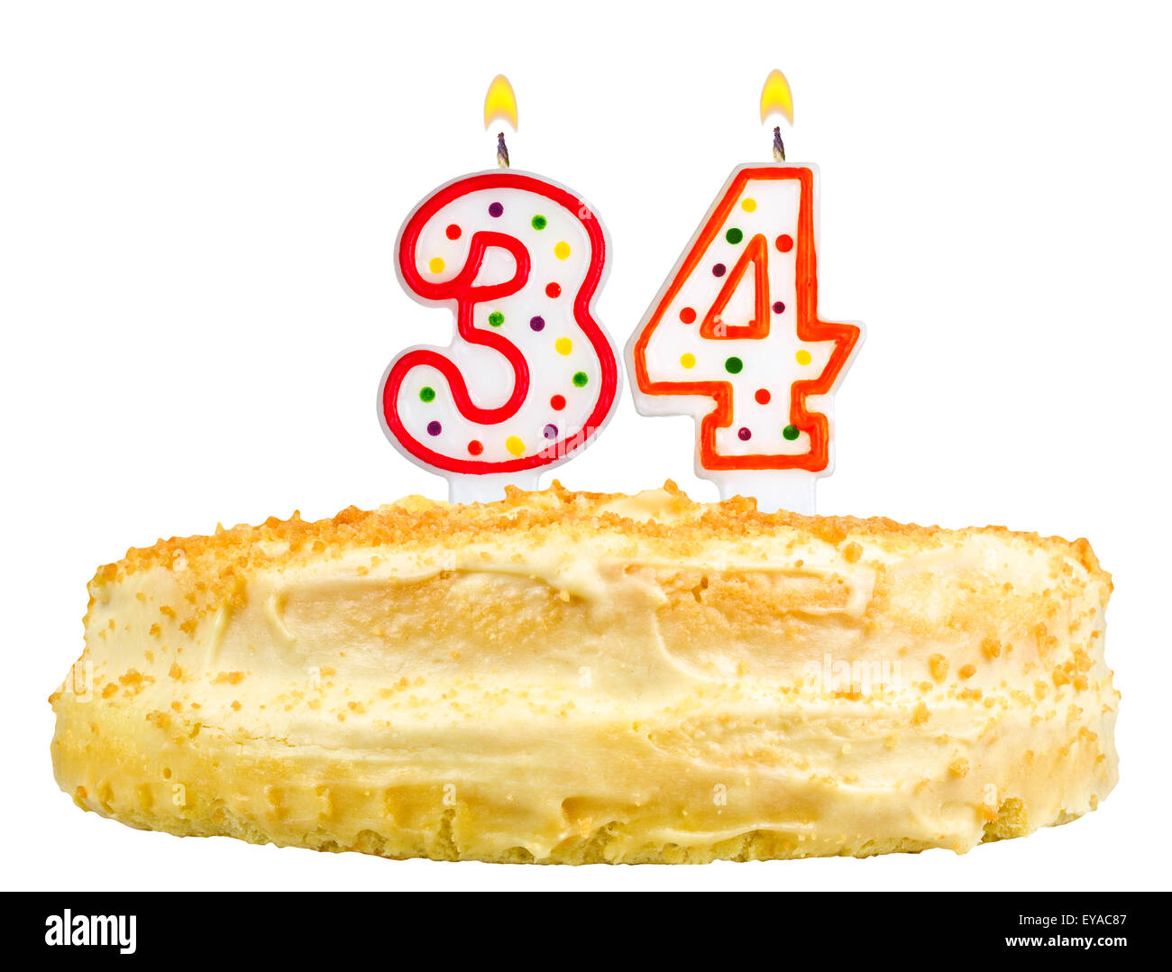 birthday cake with candles number thirty four isolated on white ...