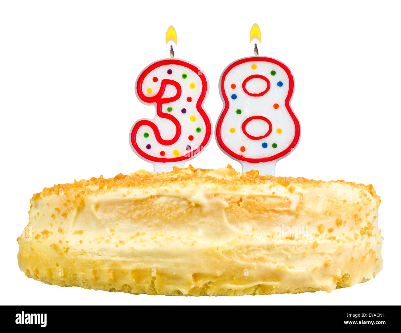 birthday cake with candles number thirty eight isolated on white ...