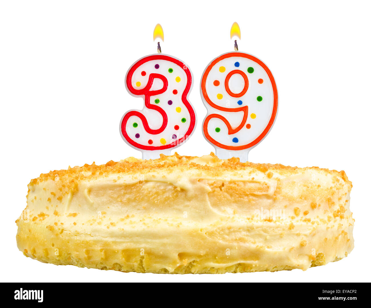 birthday cake with candles number thirty nine isolated on white ...